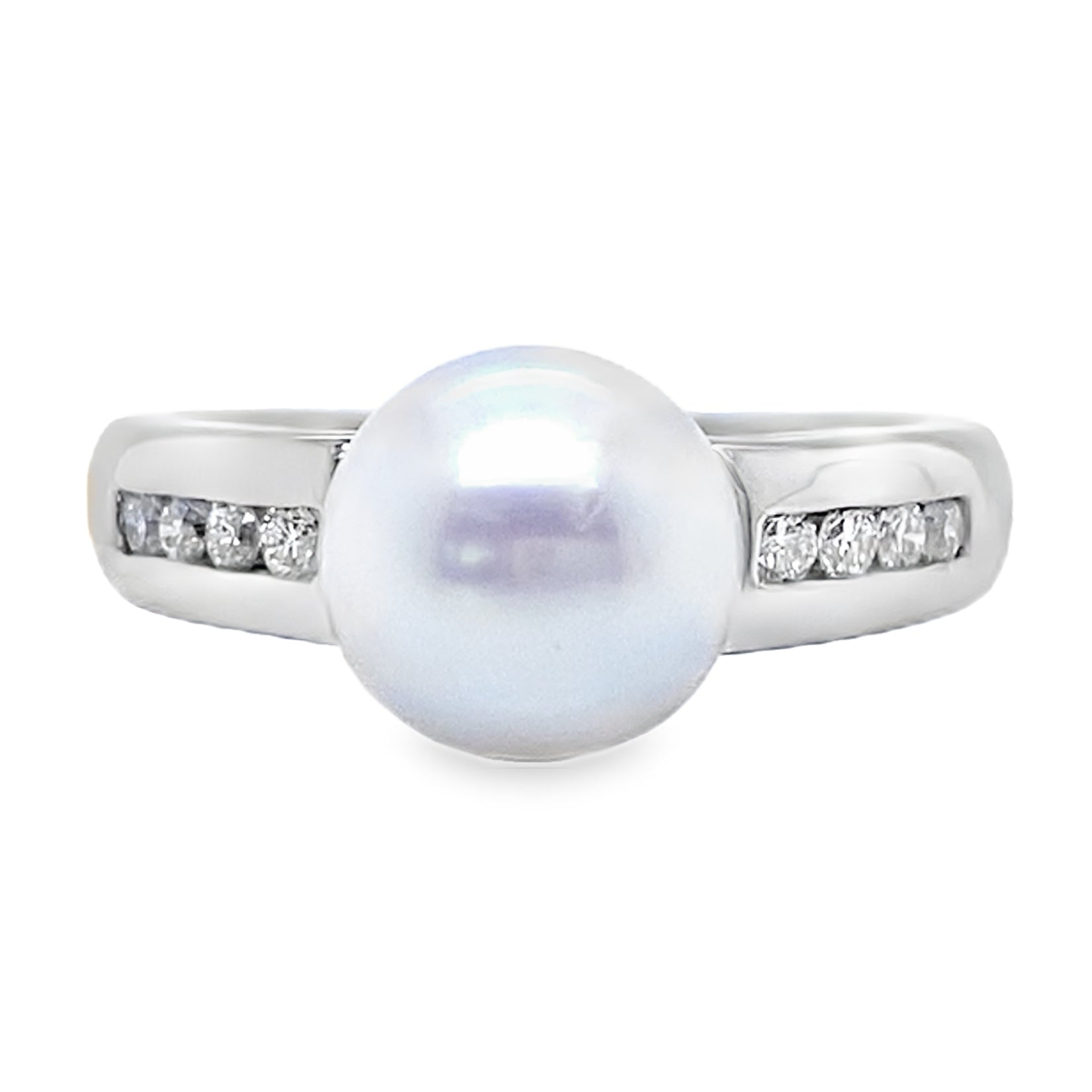 Pearl & Channel Set Diamond Ring